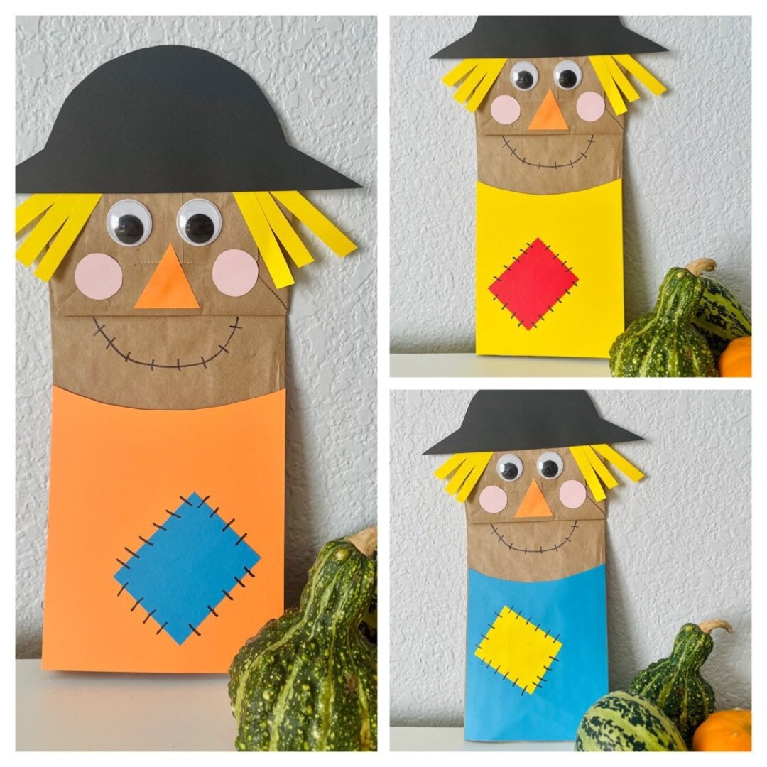 Set of 5 Fall Scarecrow Paper Bag Puppet Kits for Kids - Etsy