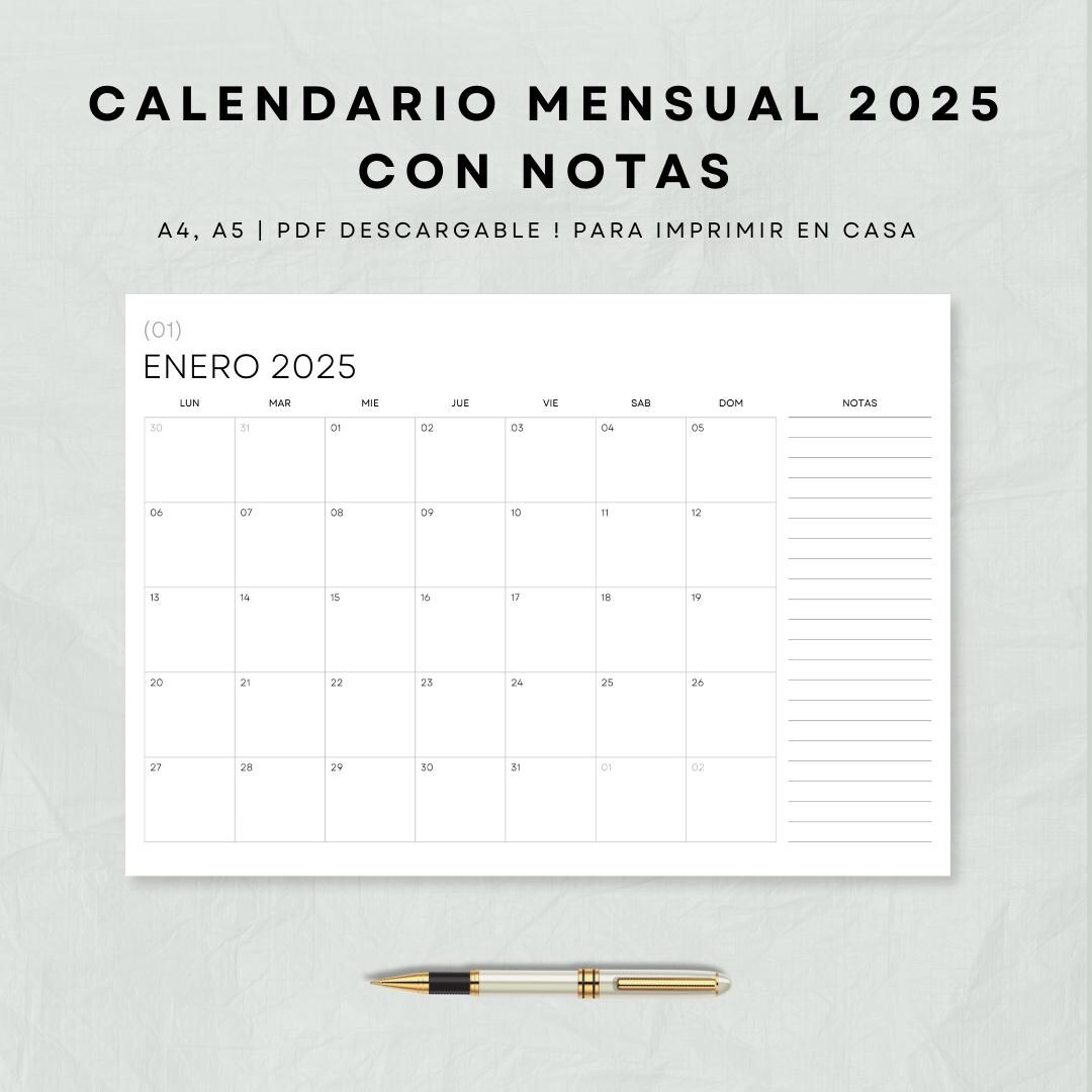 2025 Monthly Calendar With Notes Spanish Printable, Monthly Organizer ...