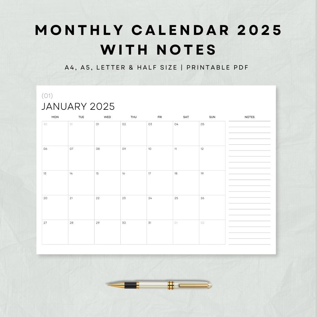 Minimalist 2025 Monthly Calendar Printable, Monthly Organizer, Monthly ...