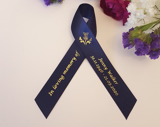 Any Colour Personalised Funeral Ribbons. Scottish Thistle Memorial ...