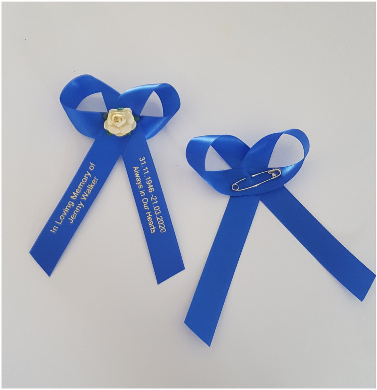 Any Colour Personalised Funeral Ribbons With Cream Rose. Double Loop ...