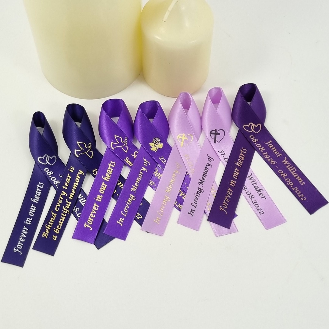 Purple Funeral Ribbons Any Text With Linked Hearts. Ready to Wear ...