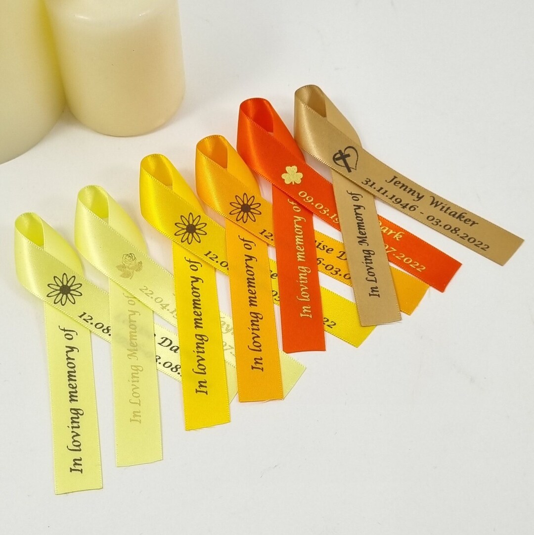 Gold Funeral Ribbons Any Text With Linked Hearts. Ready to Wear ...