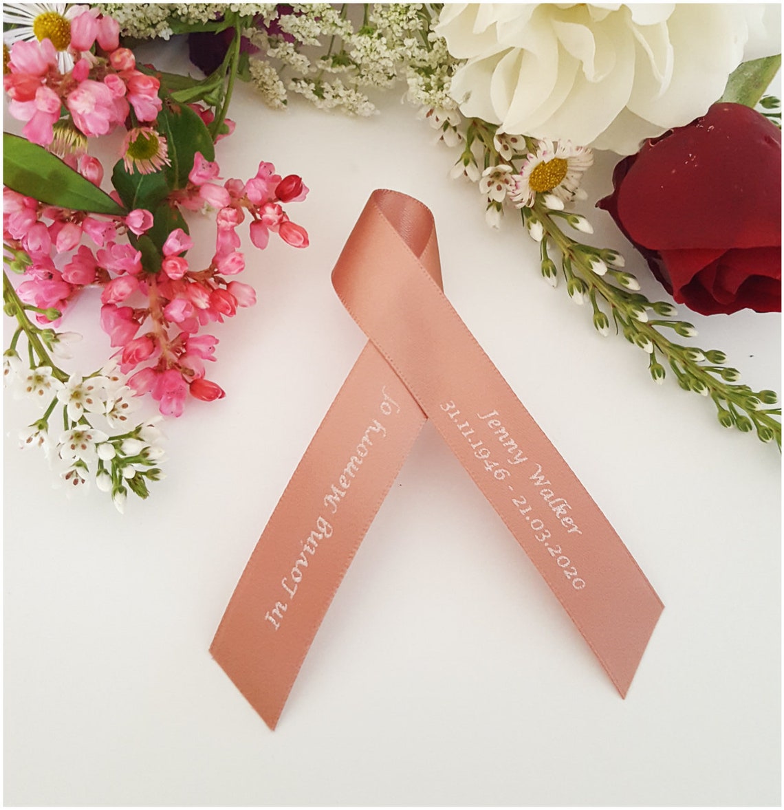 Personalised Funeral Ribbons. Pre Shaped Satin Ribbon Memorial | Etsy