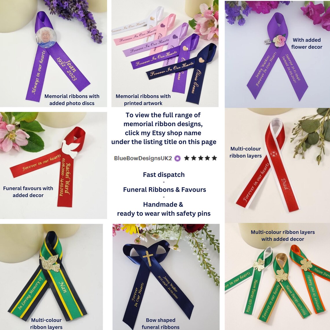Personalised Memorial Funeral Ribbons. Uk Handmade Luxury Satin Ribbon ...