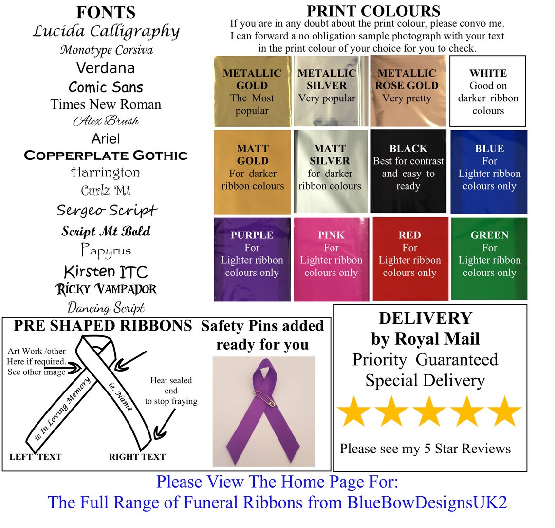 Ready to Wear Personalised Funeral Ribbons. Memorial Ribbons. - Etsy UK