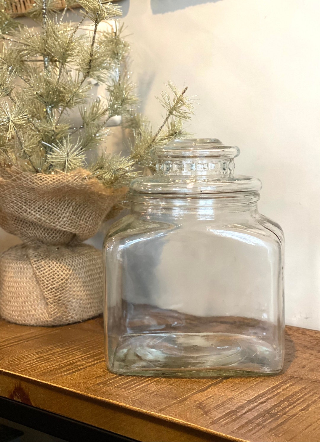 Vintage LE Smith Clear Glass Rectangular Decorative Storage Jar With ...