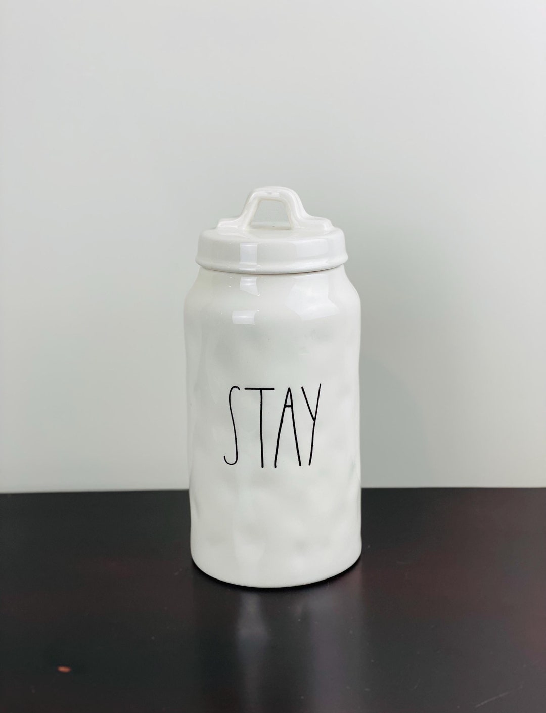 Rae Dunn 10 Tall STAY Dog Puppy Treat Jar Canister in Cream White ...