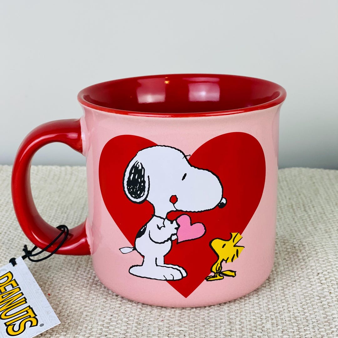 NEW Peanuts Heart, Woodstock & Snoopy Red and Pink Large Camper Mug ...