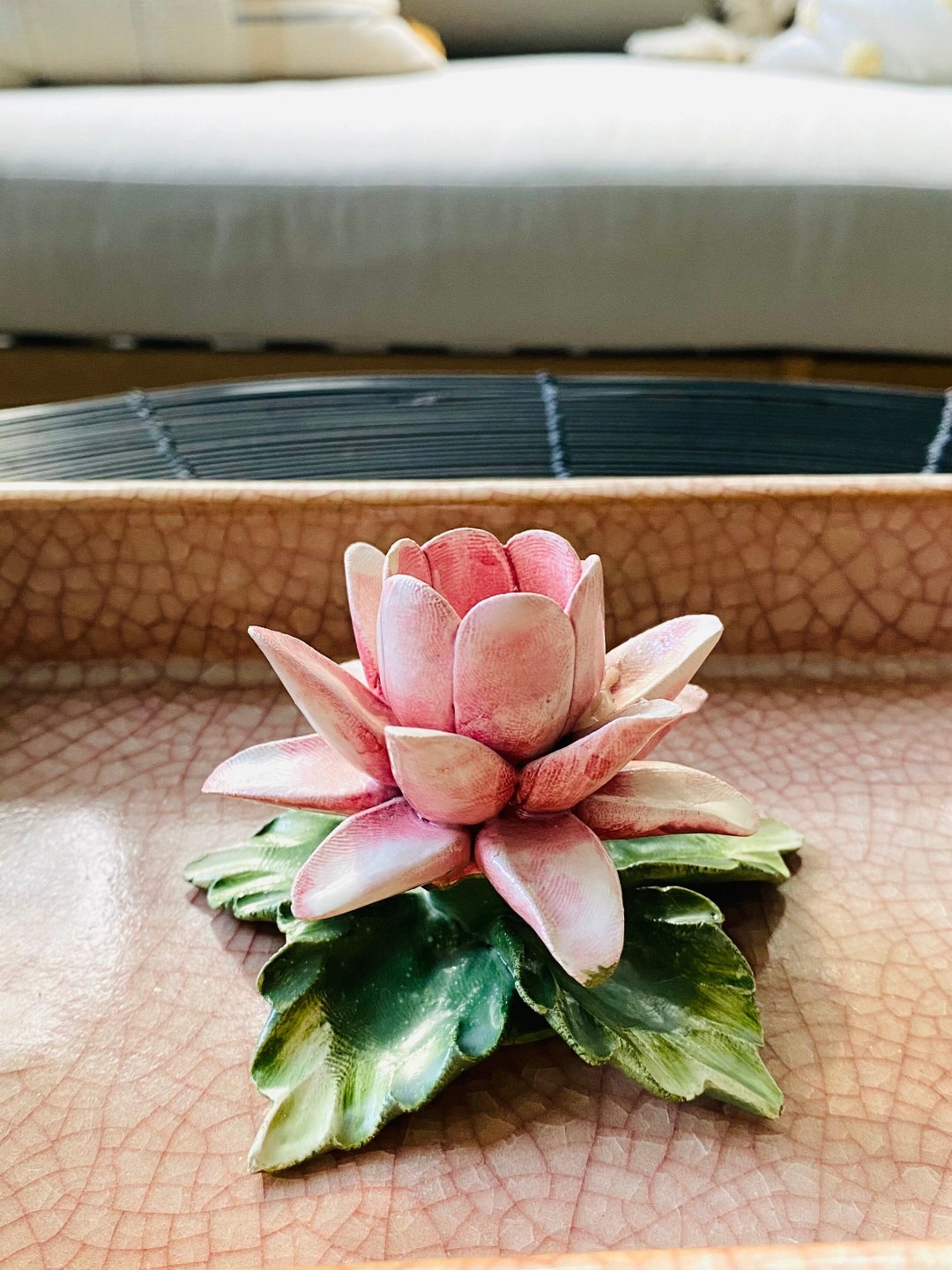 Vintage CAPODIMONTE Pink and Green Lilly Flower Candlestick - Etsy