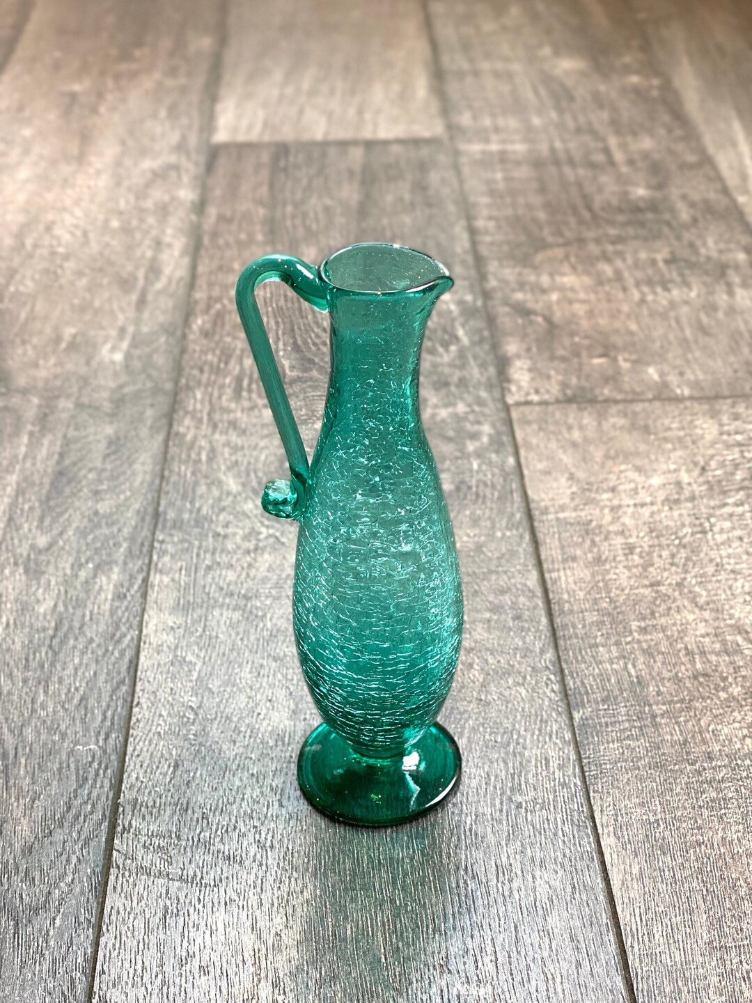 Vintage Handblown Crackled Glass Blenko Art Glass Slender Small Green ...