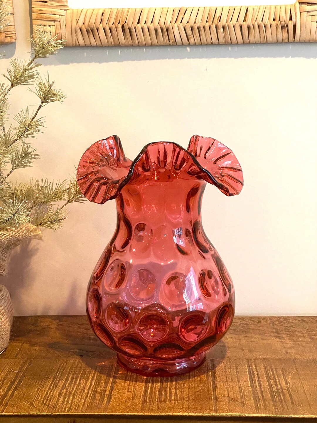 Antique Vintage Fenton Deep Cranberry Red Coin Dot 10 Ruffled - Etsy