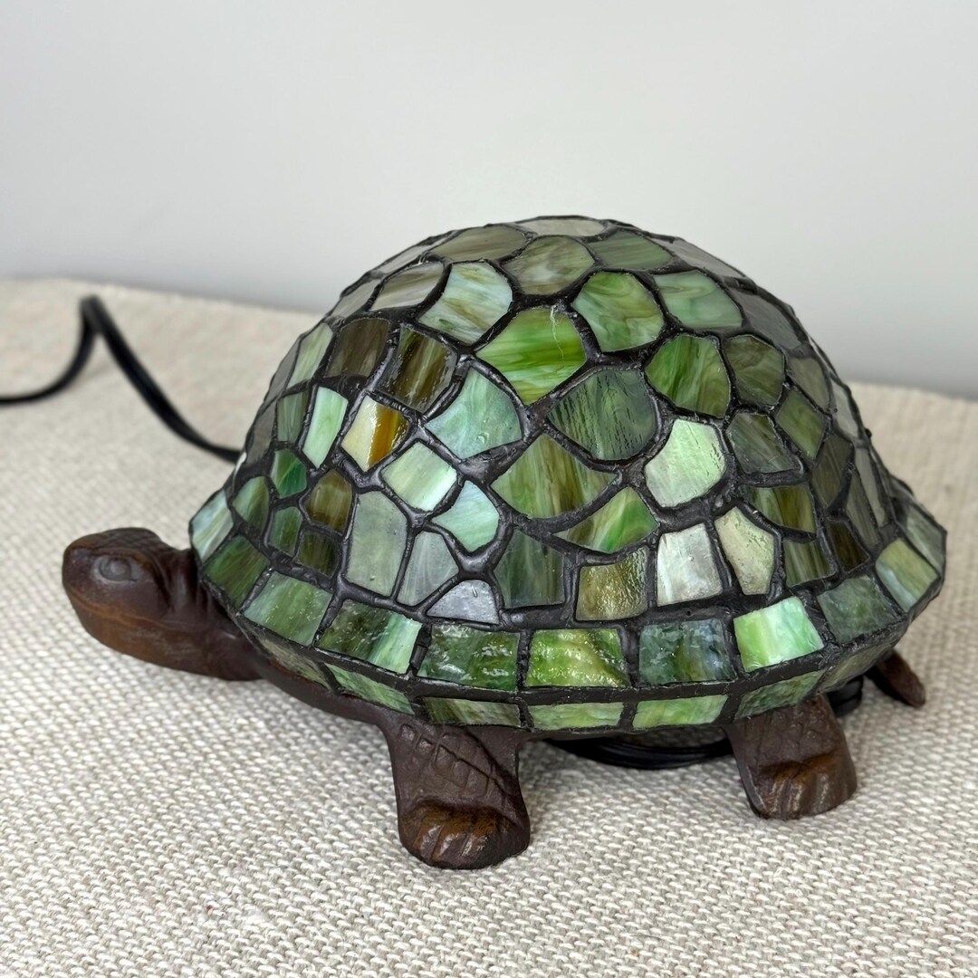 Tiffany Stained Glass Style Metal and Green Acrylic Turtle Tortoise ...