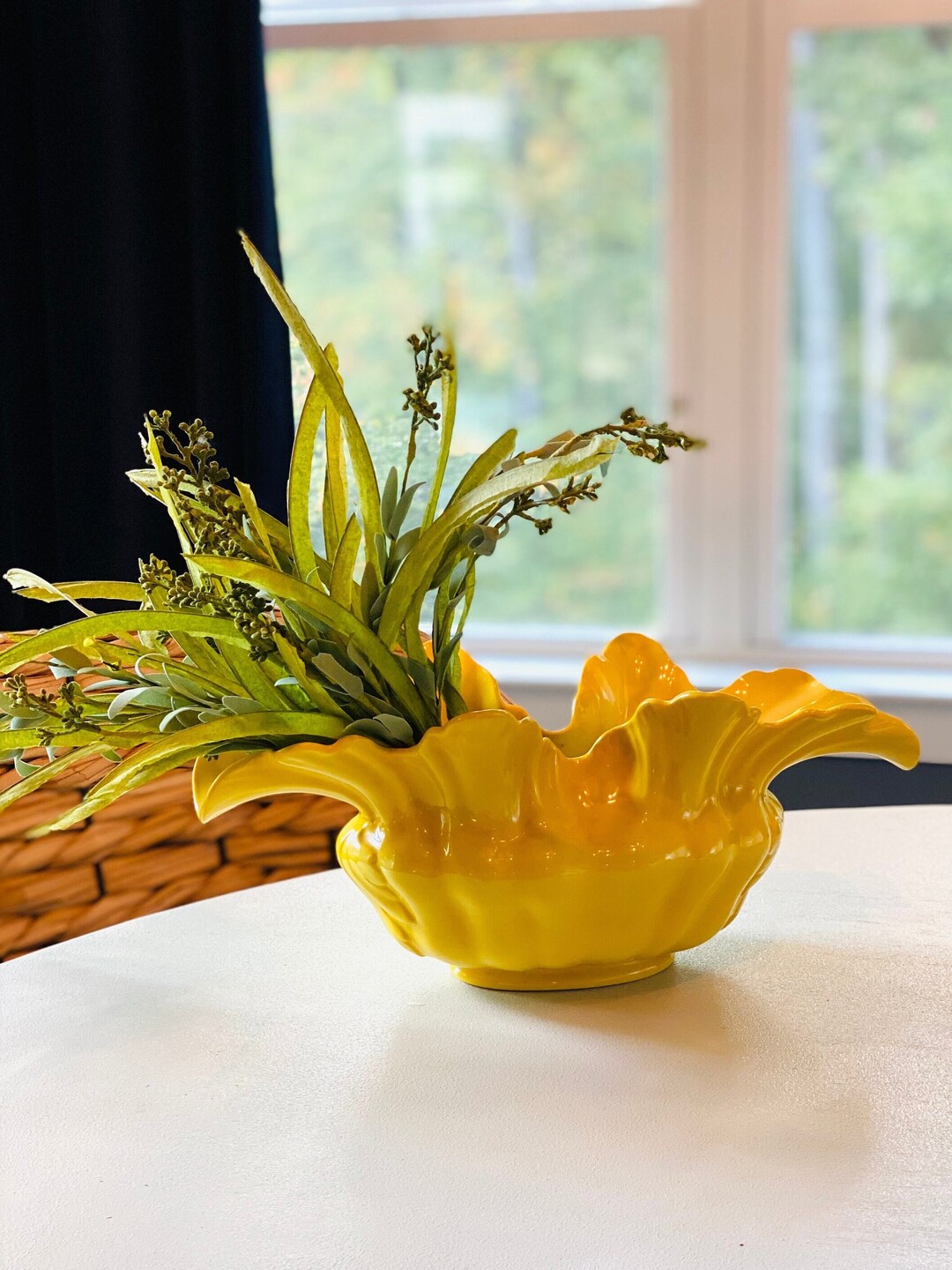 H.H. Battles of Philadelphia Vintage Large Ruffled Yellow Ceramic ...