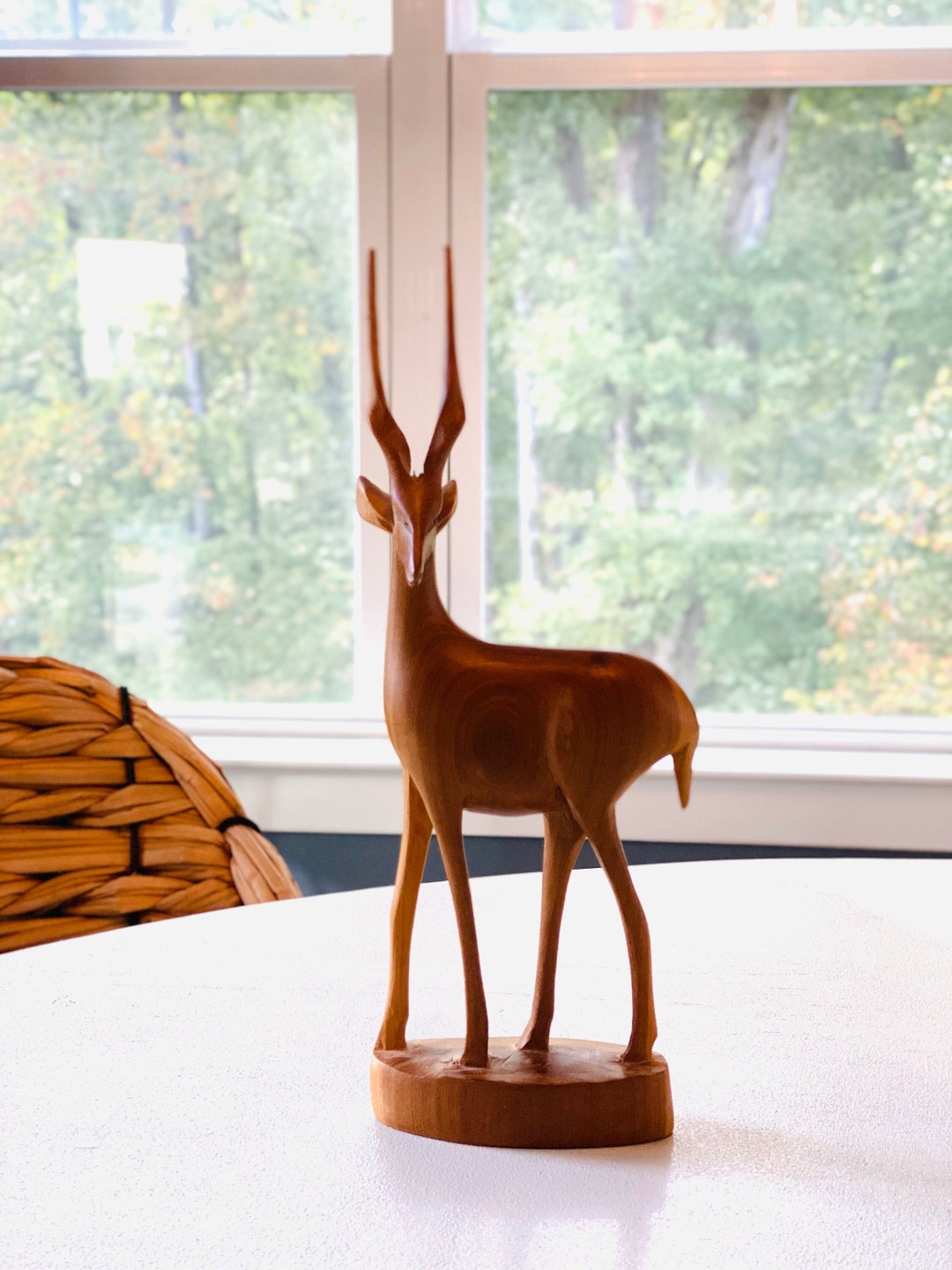 African Hand-carved Wooden Folk Art Antelope Statue Ethnic Decor Multi ...