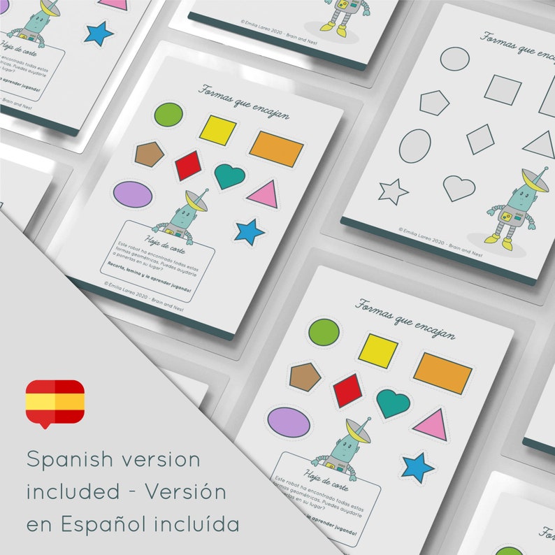 Juego de formas imprimible, Encajar formas, Actividad educativa, Hoja ...