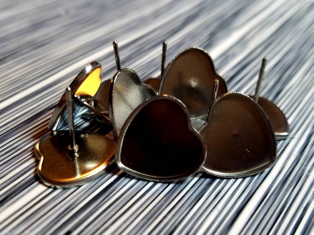 12mm Heart Stainless Steel Setting 10 Piece 12mm Earring Setting ...