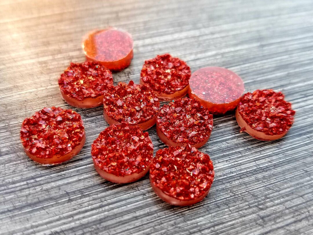 True Red Glitter Druzy | 10 Piece Resin 12mm Red Druzy | Glitter Druzy ...