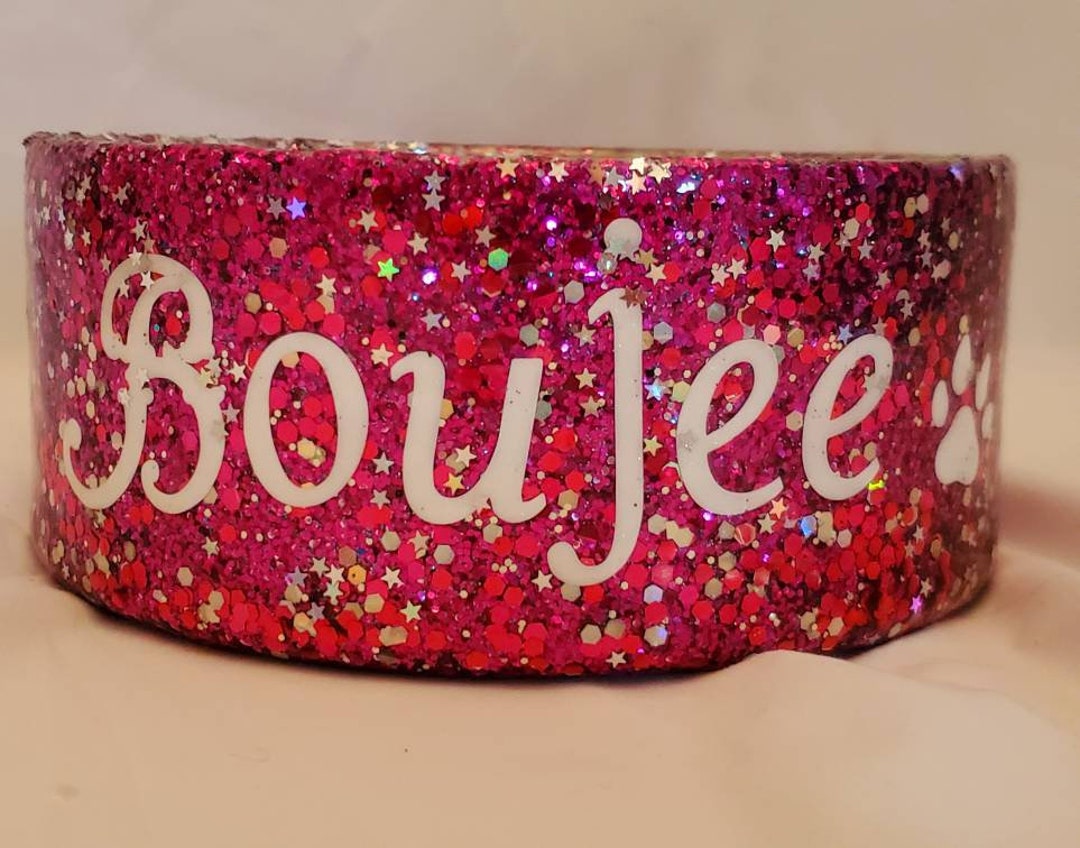 Fushia Glitter Boujee pet water bowl, boujee pet bowl, silver Glitter ...