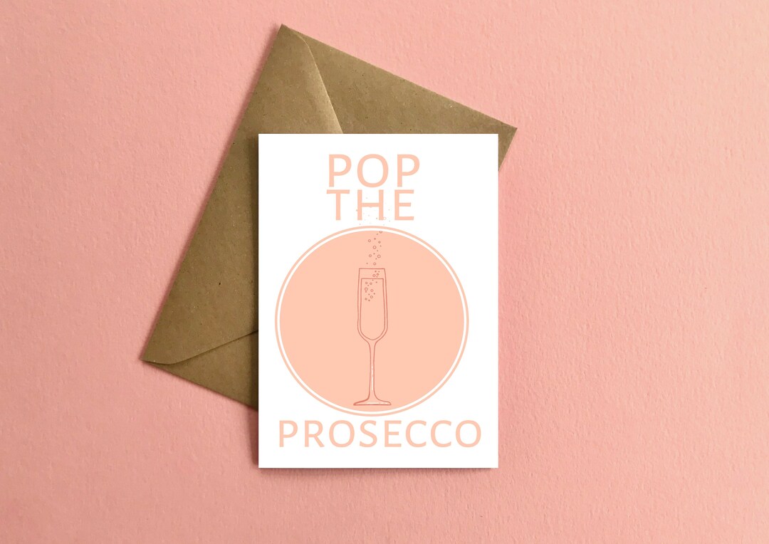 Hand-drawn Prosecco and Celebration Message Original Design Peach ...