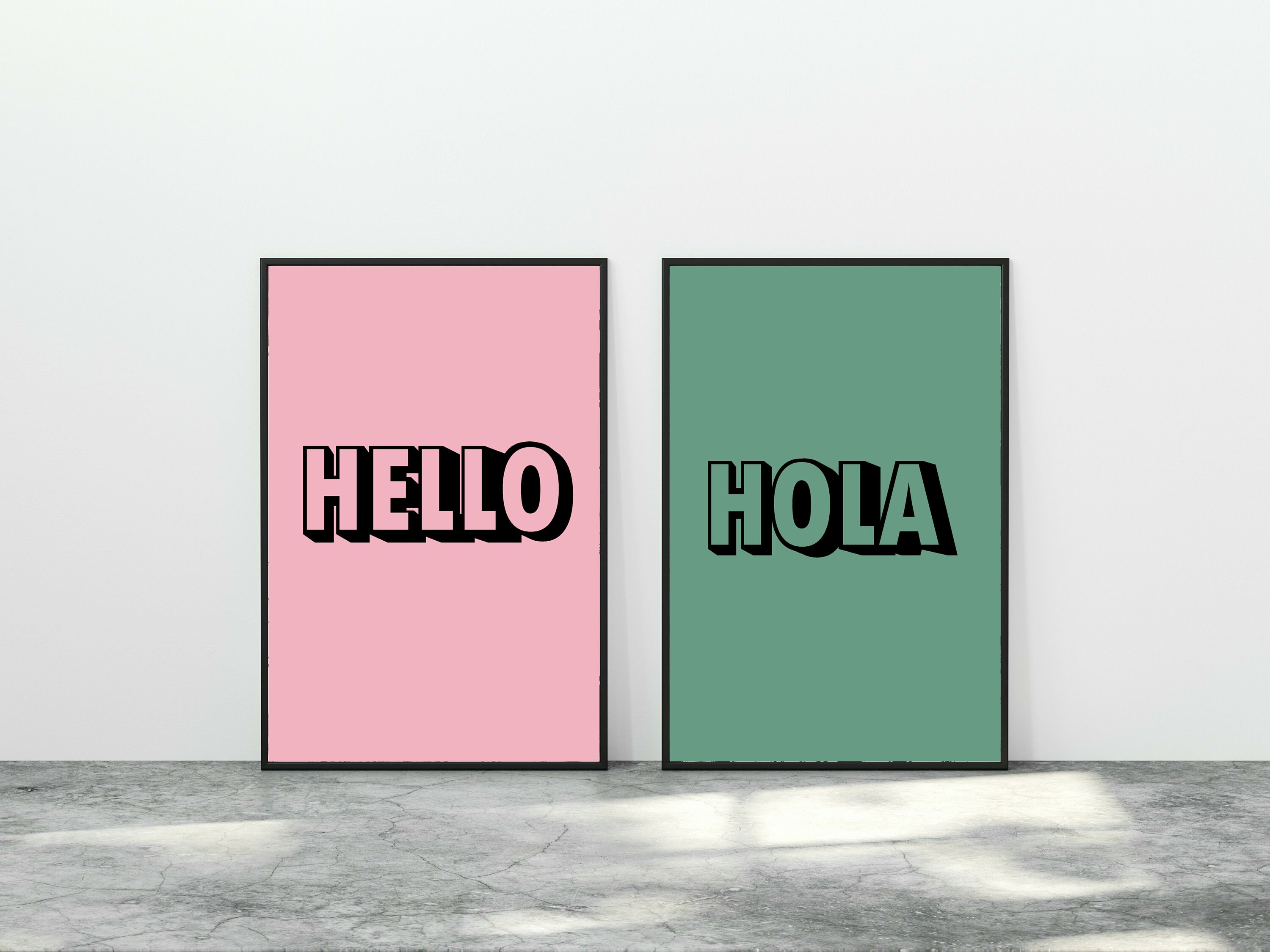 Greetings Prints Hello and Hola Bold Font Print Wall Art Print Home ...