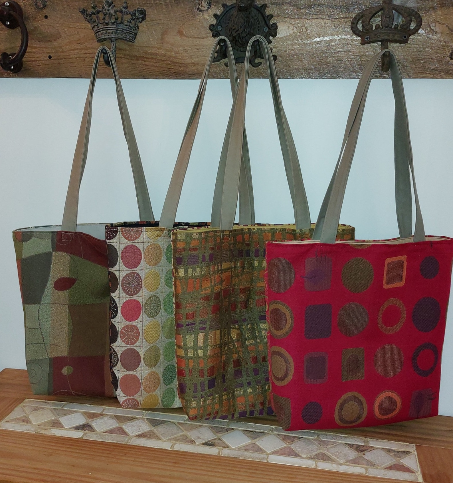 Upcycled Upholstery Fabric Tote Bag: Reversible Shopper - Etsy