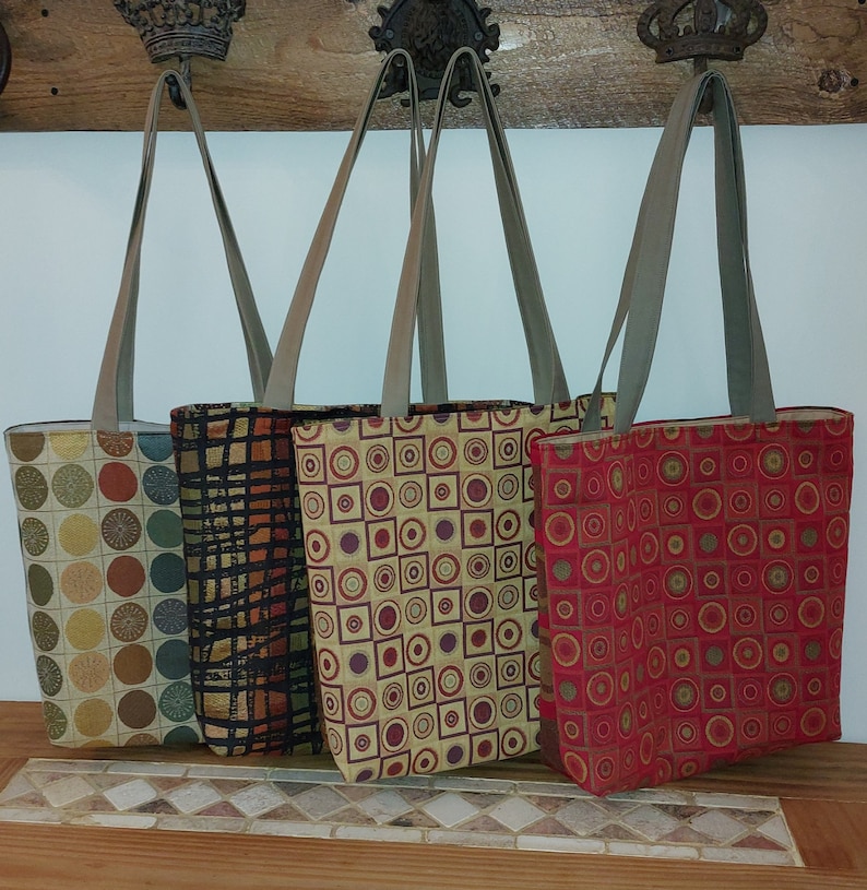 Upcycled Upholstery Fabric Tote Bag: Reversible Shopper - Etsy