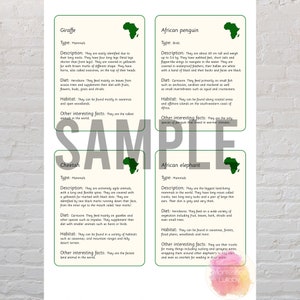 AFRICA ANIMALS Three Part Cards Lesson Plan Animal Facts | Etsy