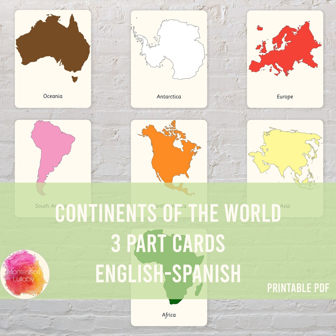 CONTINENTS 3 PART CARDS English and Spanish Lesson Plan - Etsy