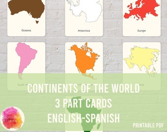 Continents 3 Part Cards - Etsy