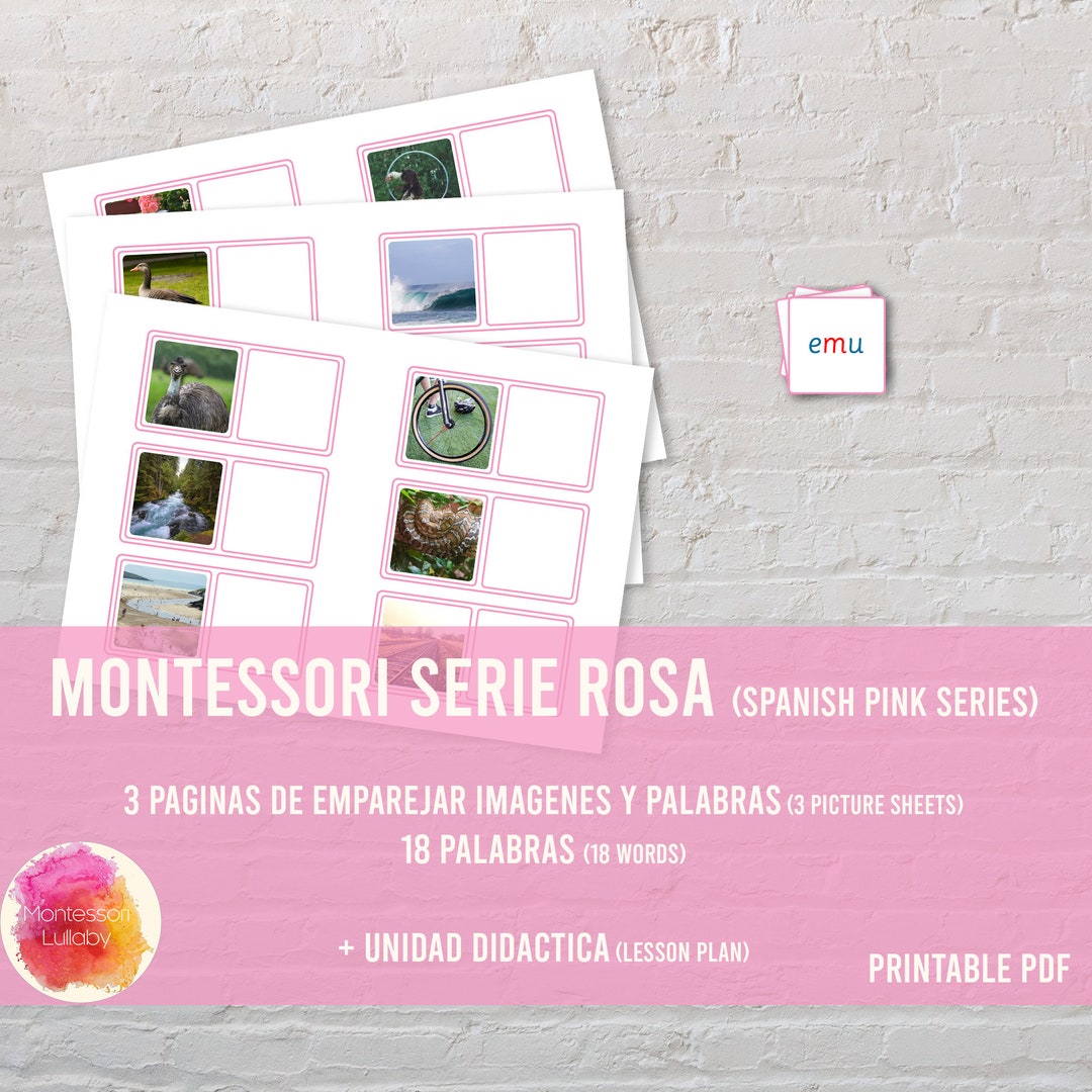 Print SERIE ROSA MONTESSORI Picture Sheet Matching Cards Spanish Pink ...