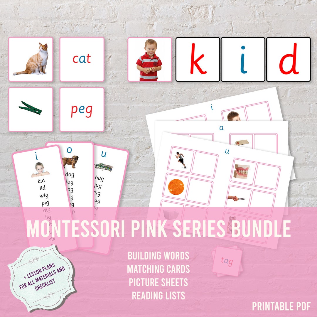 MONTESSORI PINK SERIES Pack Cvc Words Picture Sheets Reading Lists ...
