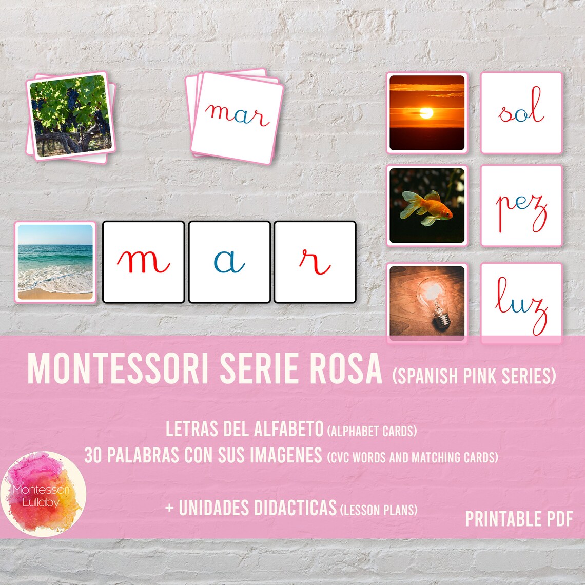 Cursive SERIE ROSA MONTESSORI Cvc Words Matching Cards Moveable ...