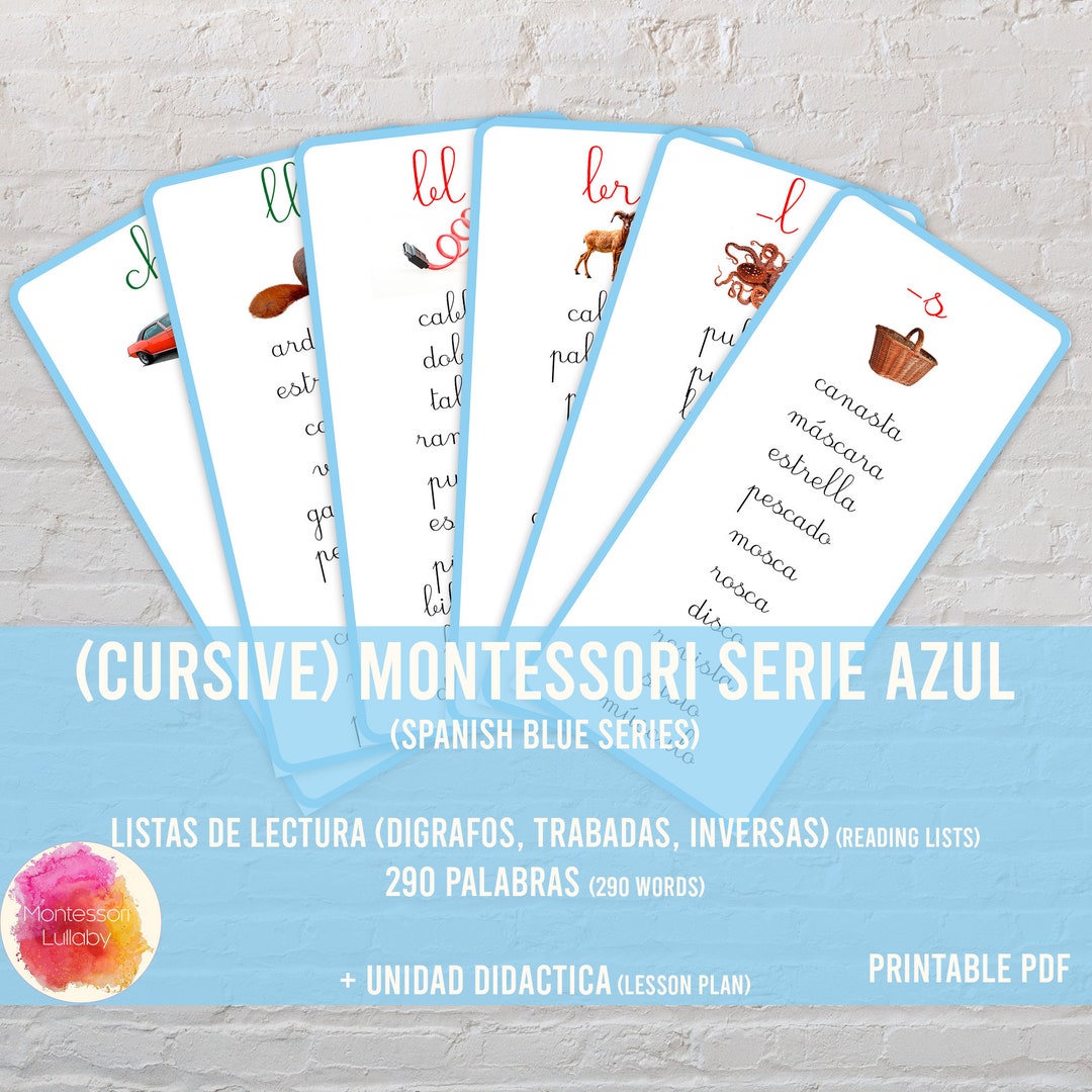 Cursive SERIE AZUL MONTESSORI Lesson 4 Reading Lists Spanish Blue ...