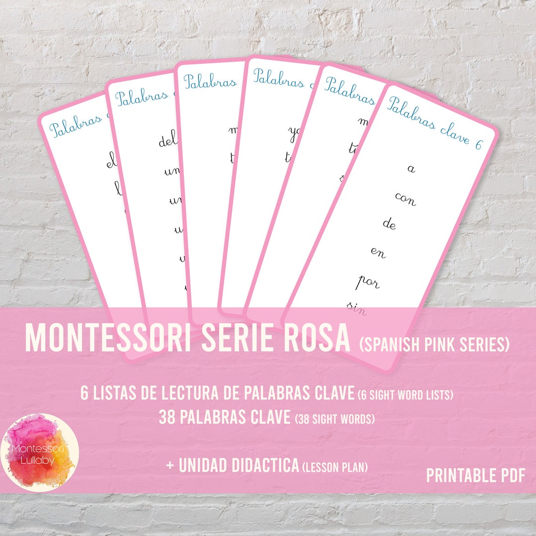 Cursive SERIE ROSA MONTESSORI Sight Words Spanish Pink Series Reading ...