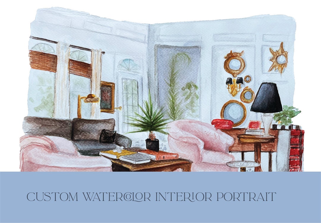 Custom Watercolor Interior Painting: Handmade Room Portrait - Etsy