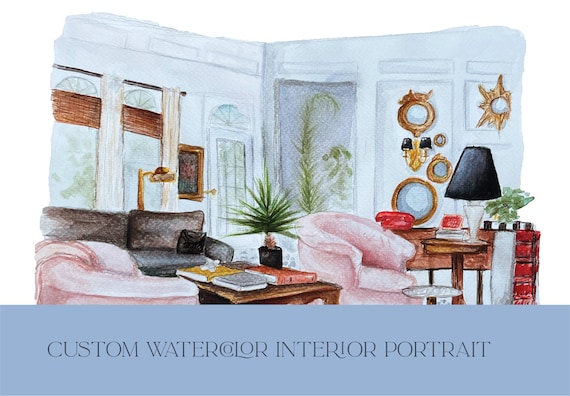 Custom Watercolor Interior Painting Interior Decorating Art - Etsy