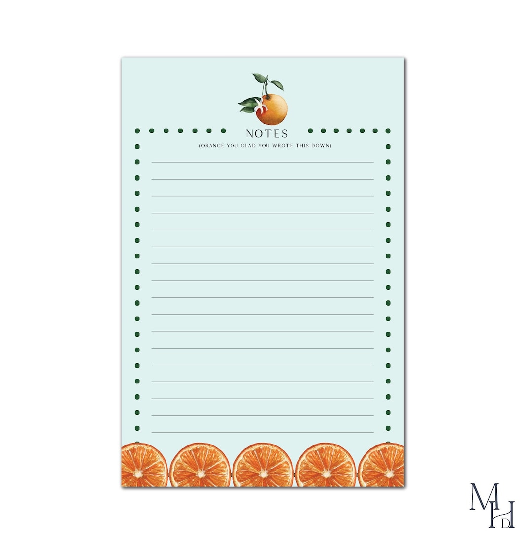 Watercolor Orange Notepad | Cute Notepad | Citrus Writing Pad ...