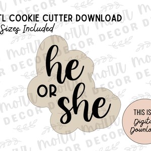 He or She Cookie Cutter Digital Download Baby Shower STL File Download ...