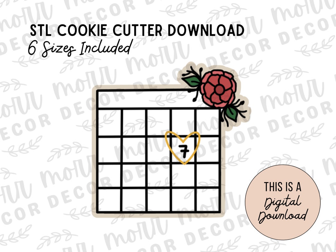 Floral Calendar Cookie Cutter Digital Download Wedding STL File ...