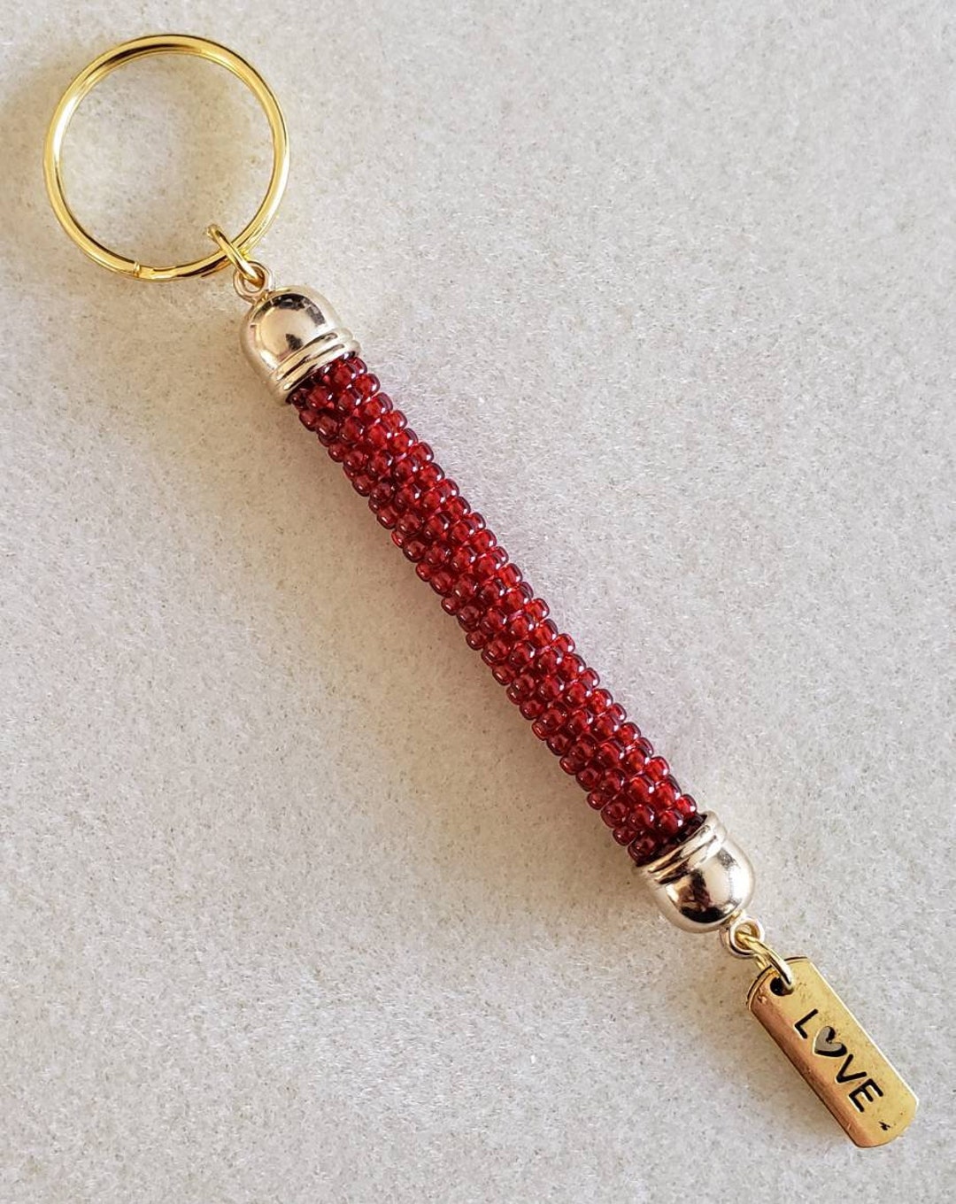 Crocheted Beaded Keychain: Brilliant Ruby - Etsy