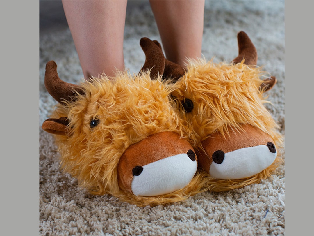 Highland Cow Slippers, Plush, Cozy Furry Slippers, Unique Valentine ...
