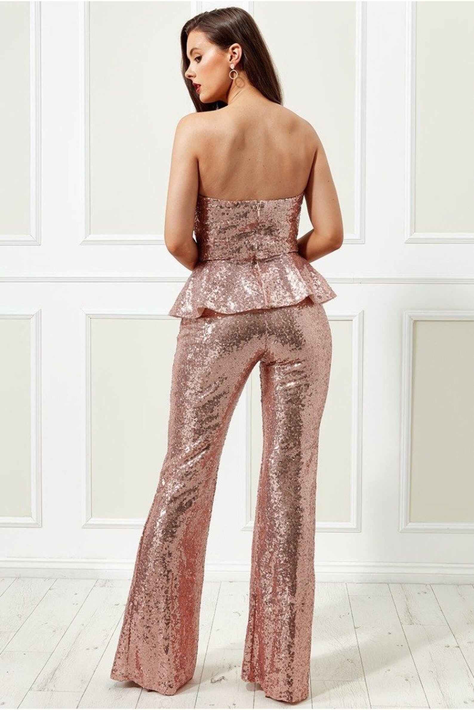 Sequin Peplum Jumpsuit Champagne Evening Party Wear Etsy
