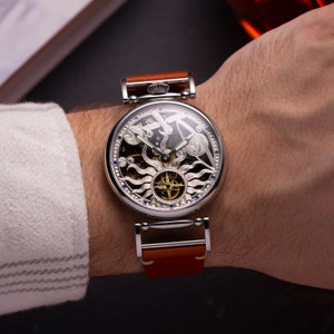 Mens Watch Molnija Skeleton Silver Space, Moon Vintage Watch, Large ...