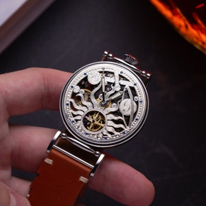 Mens Watch Molnija Skeleton Silver Space, Moon Vintage Watch, Large ...