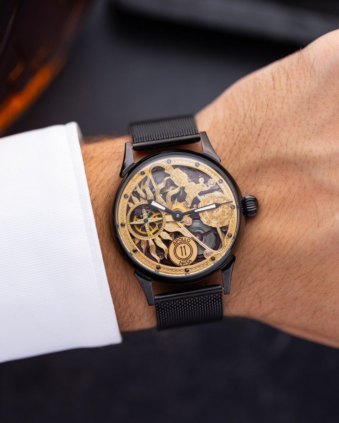 Mens Watch Molnija Apollo 11 Skeleton, American Space, Moon Vintage ...