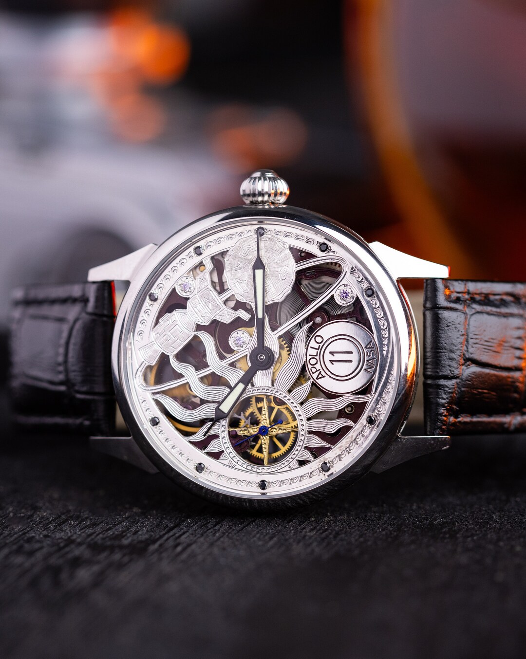 Mens Watch Molnija Apollo 11 Skeleton, American Space, Moon Vintage ...