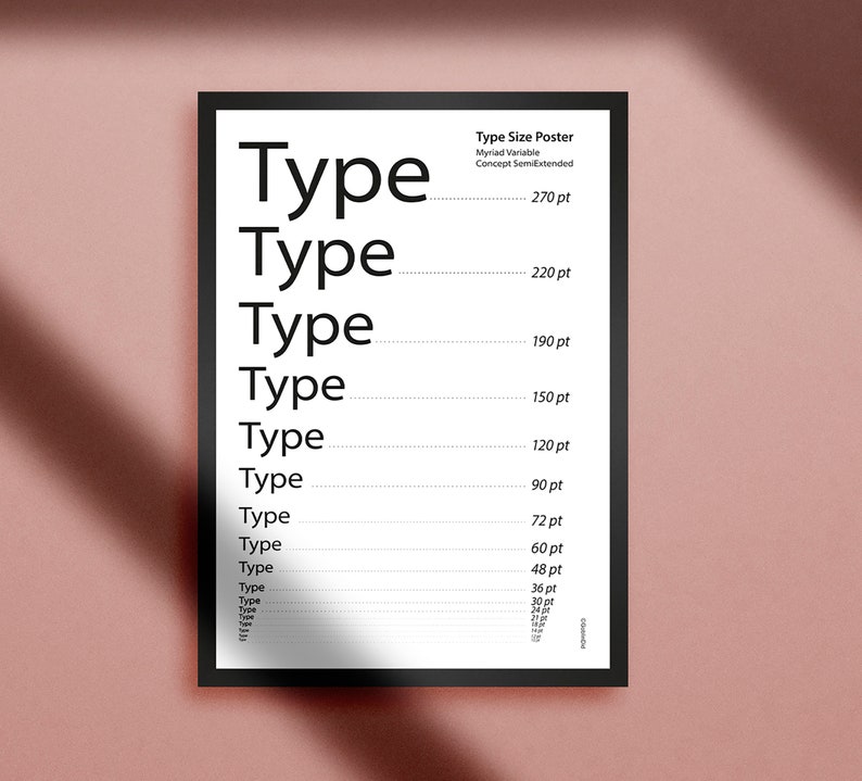 Type Size Posters Set | Real Size Text, Print Guide, Myriad Typography ...