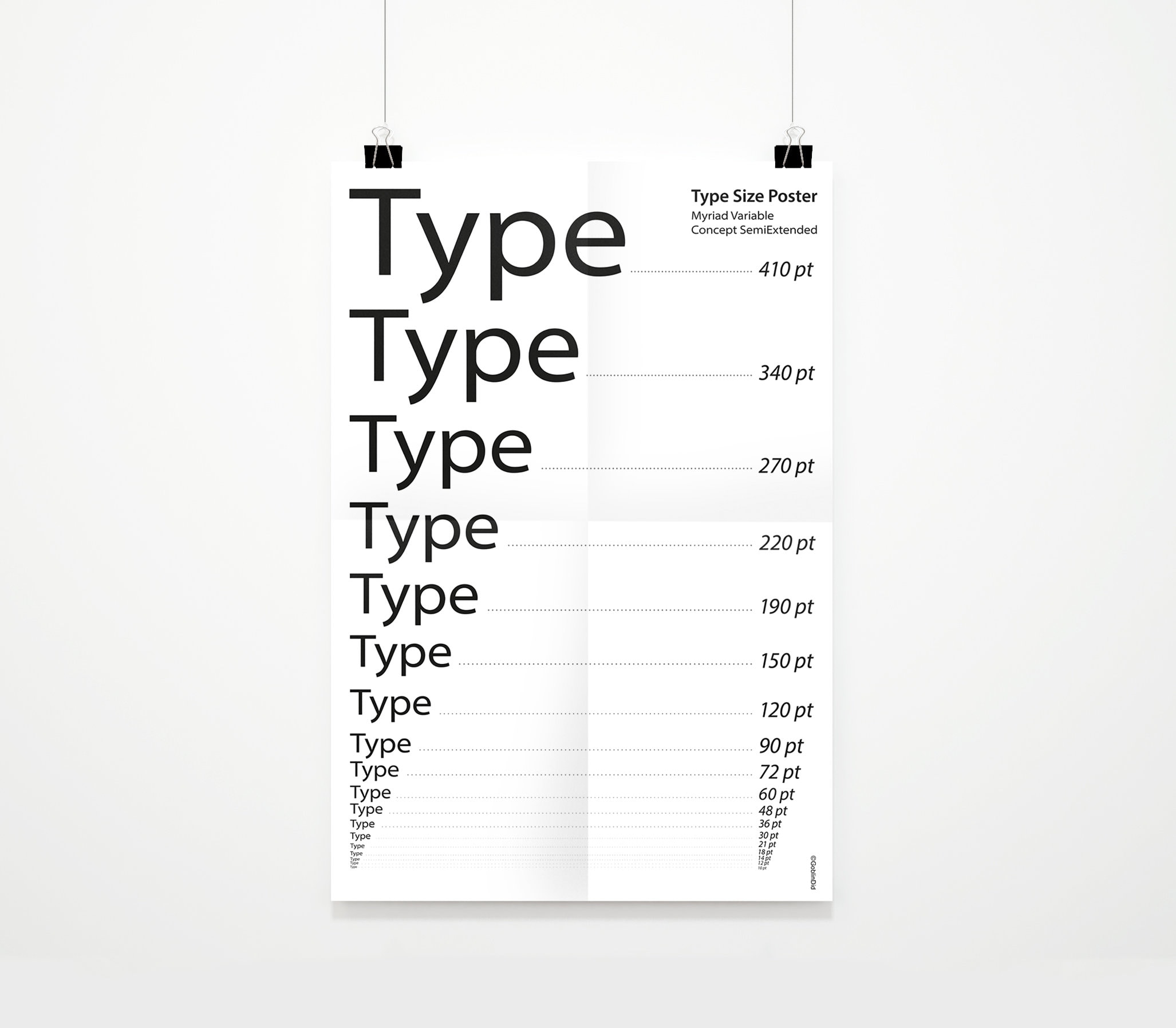 Type Size Posters Set | Real Size Text, Print Guide, Myriad Typography ...