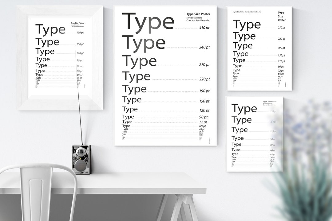 Type Size Posters Set | Real Size Text, Print Guide, Myriad Typography ...